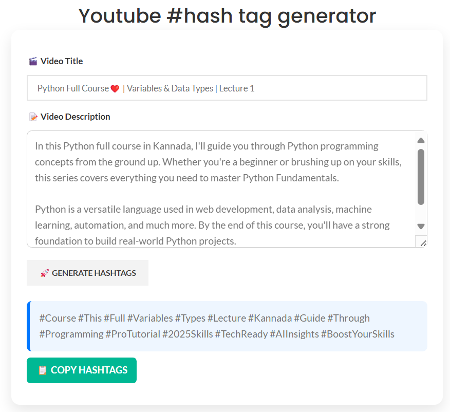 Youtube #hash tag generator | Eazytoolhub.com