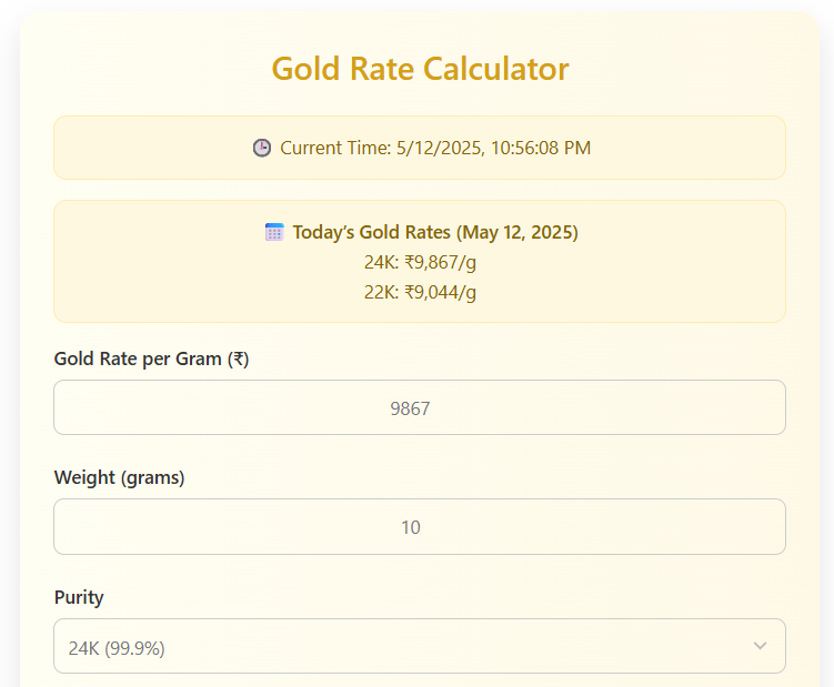 Gold Rate Calculator | Eazytoolhub.com
